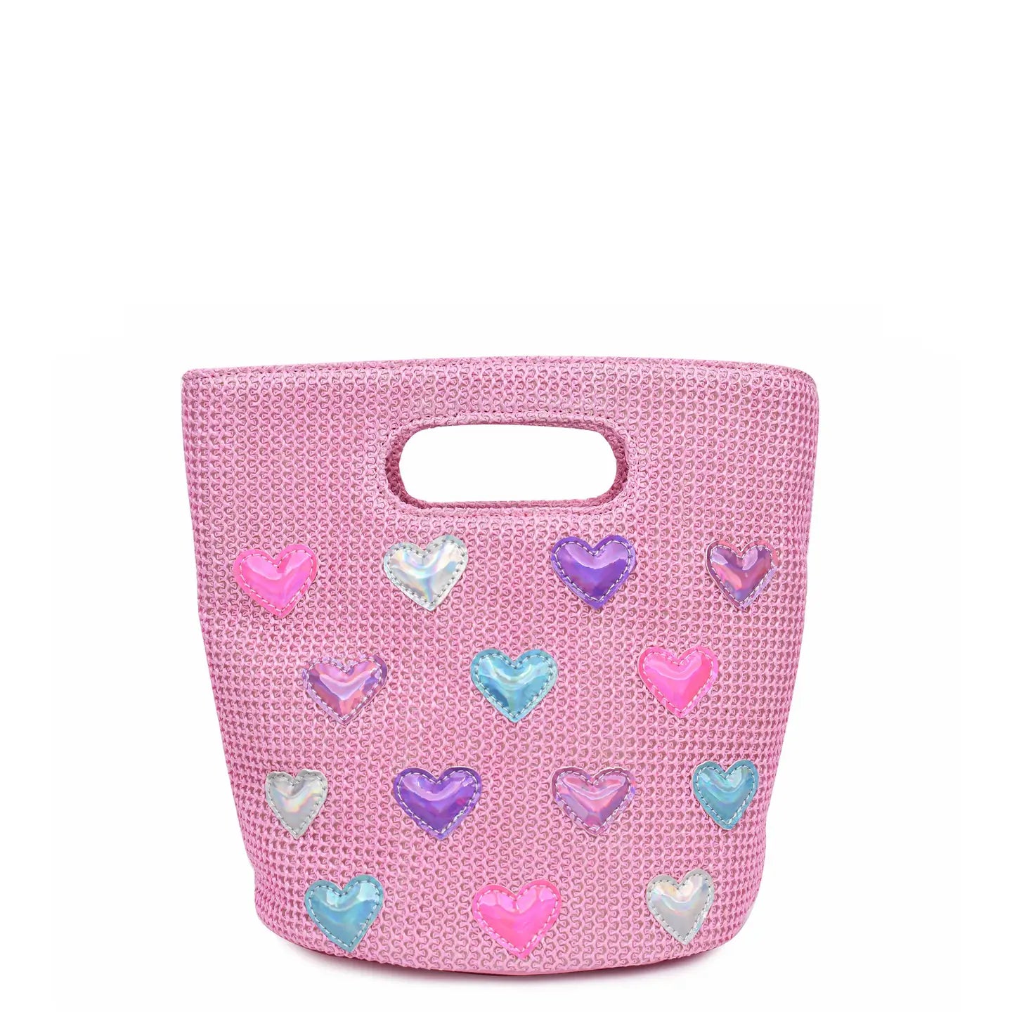 OMG Accessories Heart-Patched Pink Straw Top-Handle Mini Tote Bag – The ...